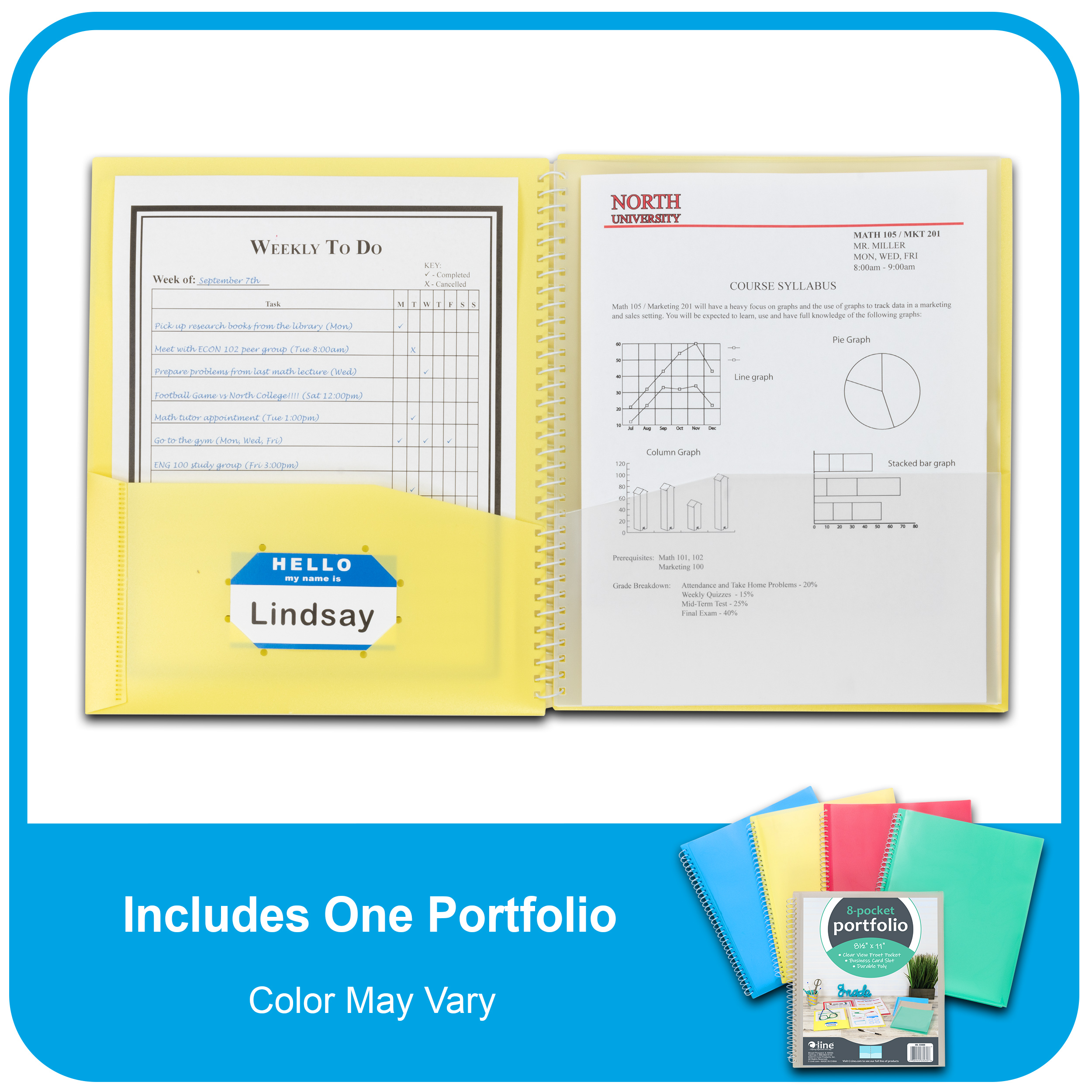 School Supplies Eight pocket poly portfolio, clear-view cover, spiral ...